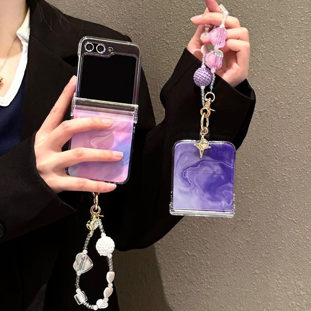 모이마트 갤럭시 Z 플립6 플립5 플립4 플립3 제트 Flip 힌지 보호 팔찌 고리 스트랩 고급스러운 마블링 패턴 핸드폰 케이스