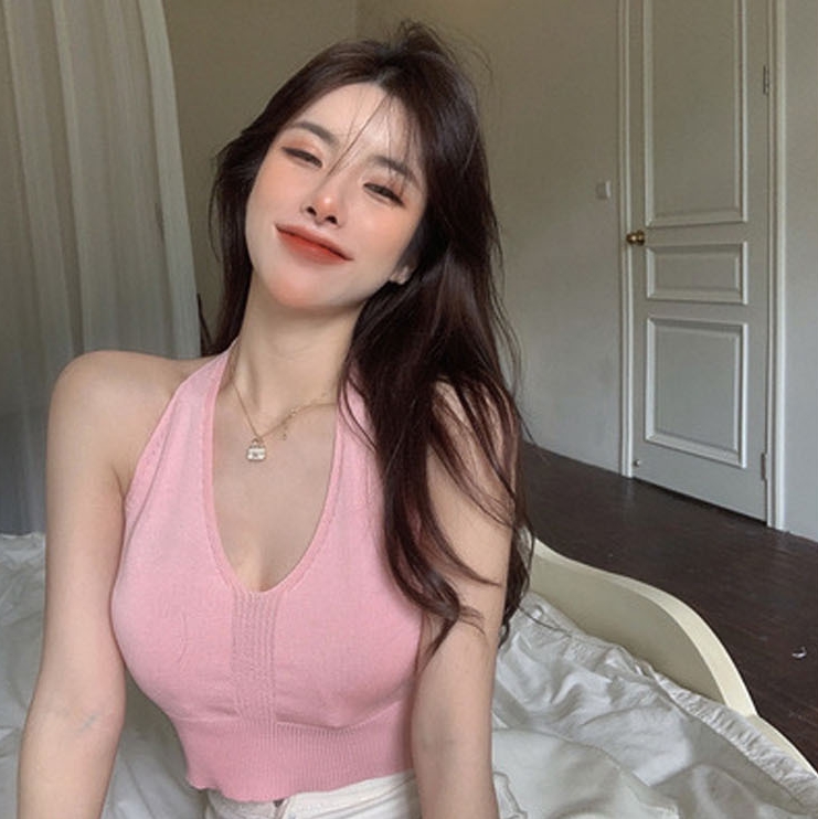 집콕끼리 홀터넥 크롭 나시 여성 여름 민소매 티셔츠 티 리본 끈 숏 탑 브이넥 오프숄더 골지 흠뻑쇼 여자 마르디 옷 링거 여자 카라 가니 배꼽 탱크 튜브 스트라이프 코디