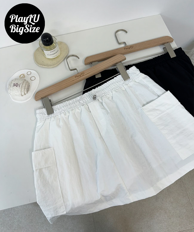 플레이루 [MADE~120까지] 빅사이즈 바스락 스트링 카고 미니 스커트 치마 바지 -2color