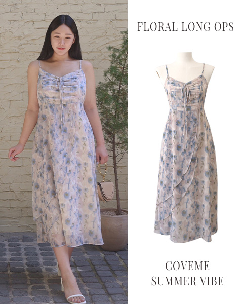 커브미 L 4xl빅사이즈 여신 플라워 플로랄 원피스 봄 여름 벚꽃놀이 휴양지 쉬폰 셔링 드레이프 리본 레이어드 레이스 자수 롱원피스