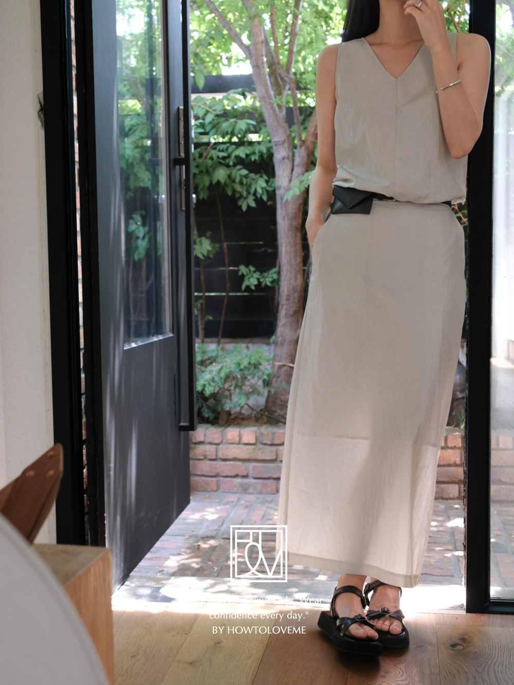 하우투러브미 [자체제작/그레이]실비아 나일론 나시 스커트 투피스_Sylvai set up