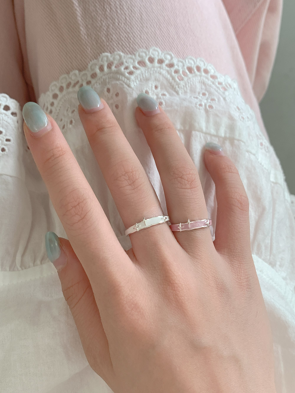 오브앤베리 925실버 메이플 별빛 조각 프리사이즈 오픈링 반지 (2color)