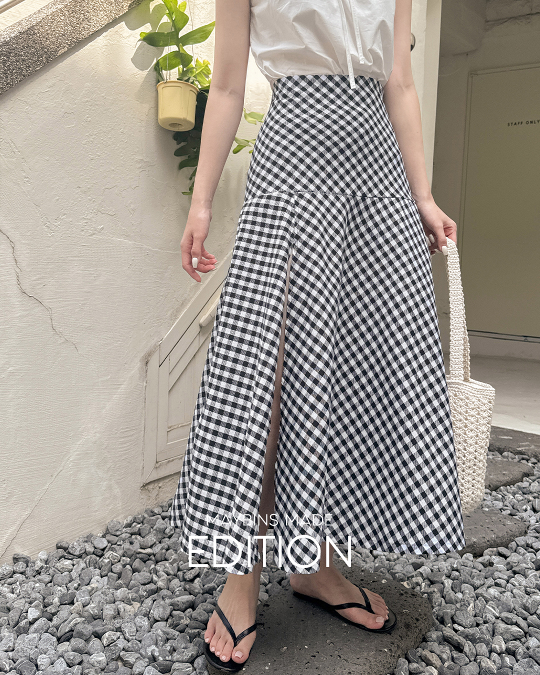 메이빈스 당일발송기획특가made 런츠 트임 롱 스커트new 컬러자체제작 제작상품 체크스커트 트임스커트 트임치마 하이웨스트 플레어 밴딩스커트 데일리 꾸안꾸 벚꽃룩