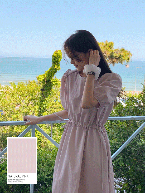 리얼코코 누적3천장 자체제작컬러추가당일출발 슬러쉬 스트링 퍼프 롱원피스 4 Color여름썸머하객룩바캉스휴양지바스락반팔화이트브라이덜샤워워터밤