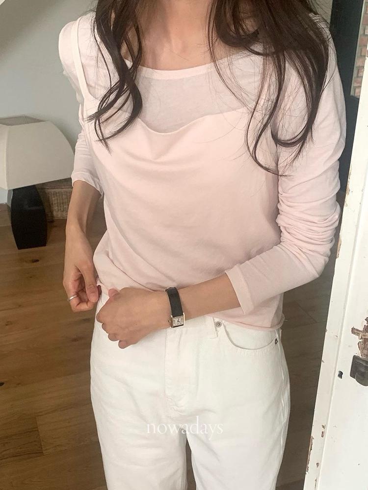 나우어데이즈 riette 리에뜨 리나 슬리브리스 코튼 레이어드 끈나시 티셔츠 (3col)