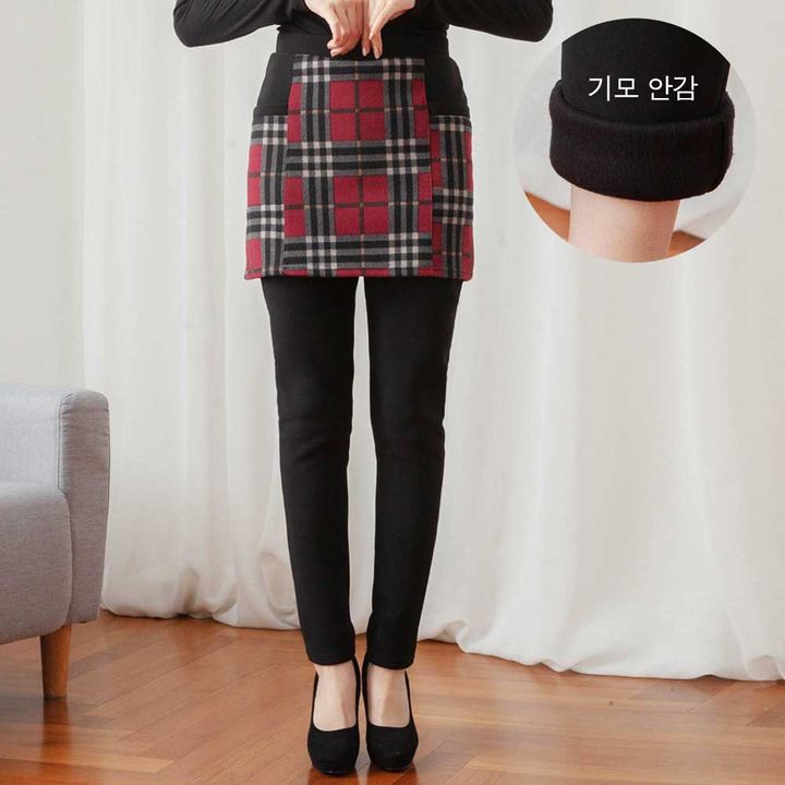 포스티 빅사이즈 체크 패딩 기모 치마 레깅스 겨울 따뜻한 융털 밍크 50대 60대 여성 여자 엄마옷