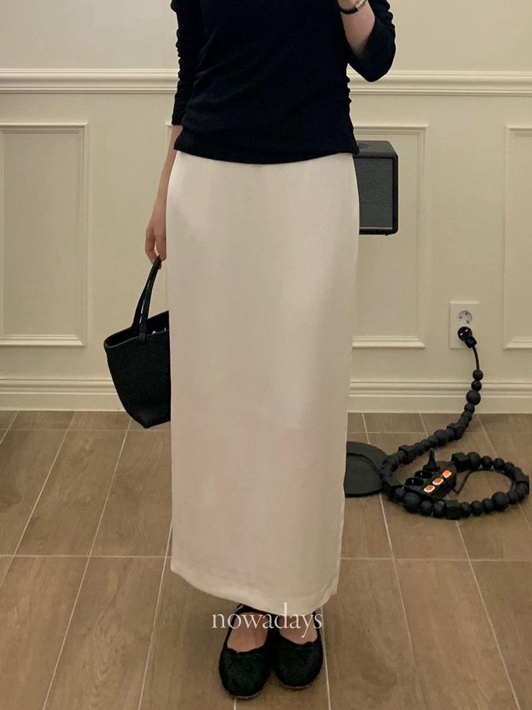 나우어데이즈 [SALE] 아S 당일 / 베르가못 플리츠 스커트 H라인 일자 롱 치마 (2col)