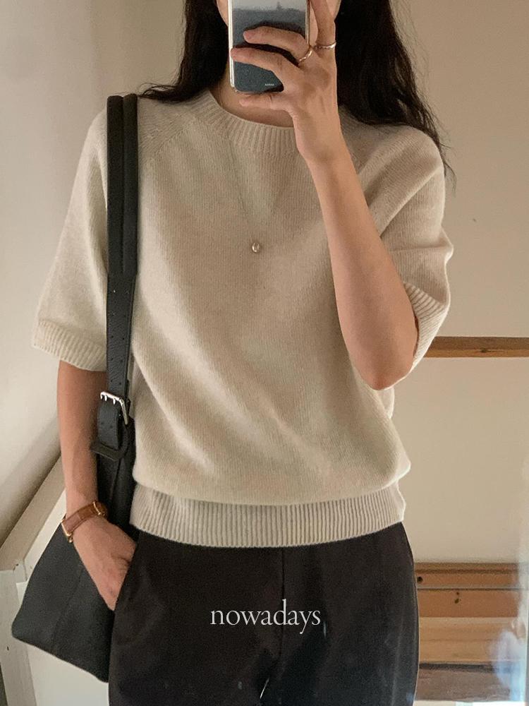 나우어데이즈 당일 / jinsim 진심 까뮈 홀가 니트 울100 반팔 라운드 nt (5col)