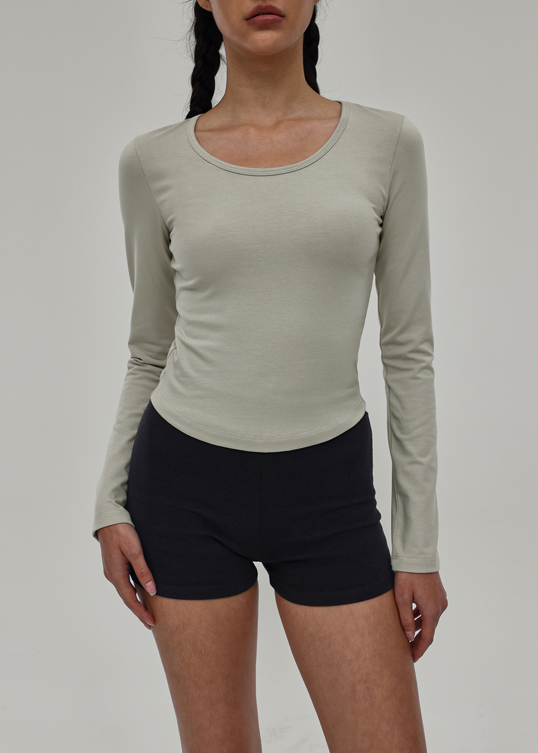 블랙업 [1천장판매] [B-BASIC] 베이직 코튼모달 유넥 긴팔티 (2SIZE)