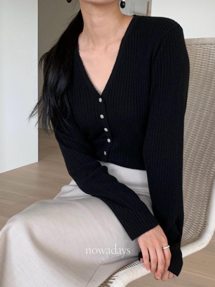 나우어데이즈 founders 파운더스 로라 가디건 캐시미어 울 긴팔 브이넥 골지 니트 (3col)