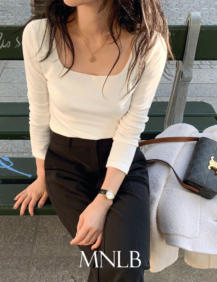 미니뽕 단독 🌱 7만장돌파이중원단숏롱sml 직진배송 Mnlb 클레어 여리 스퀘어넥 쫀쫀 슬림 티셔츠