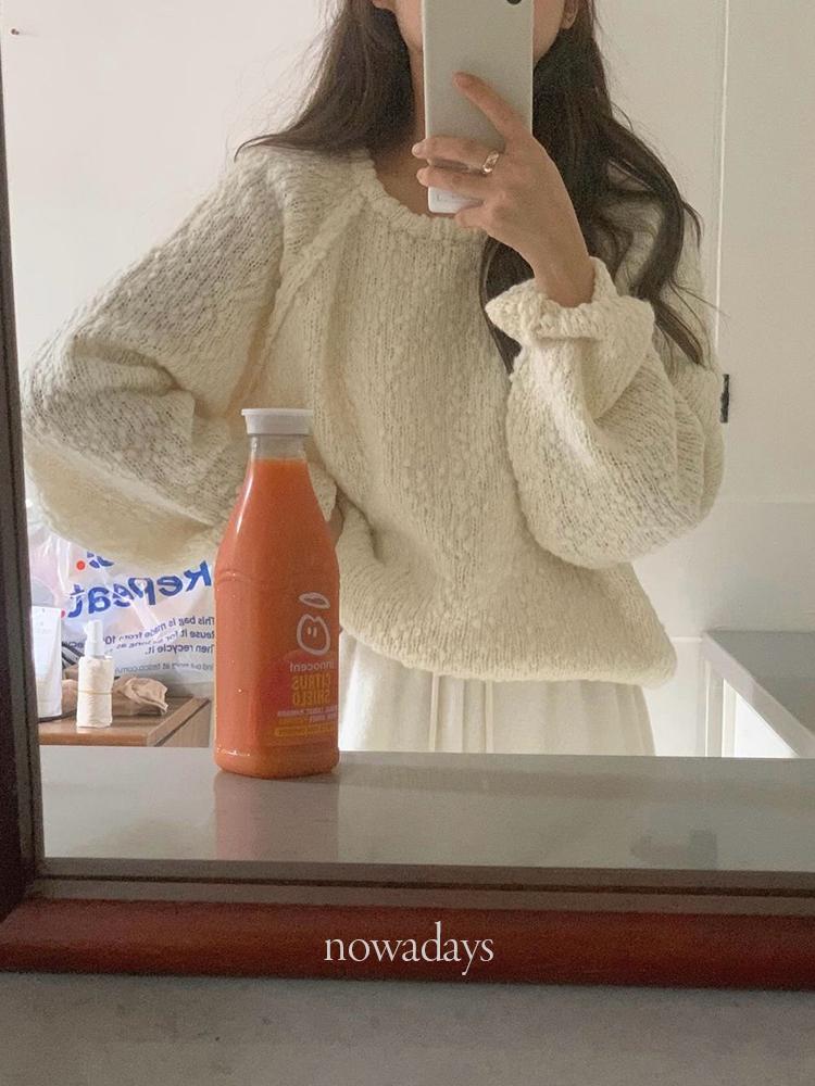 나우어데이즈 liter 리터 밀크 니트 울 긴팔 라운드 래글런 부클 nt (3col)