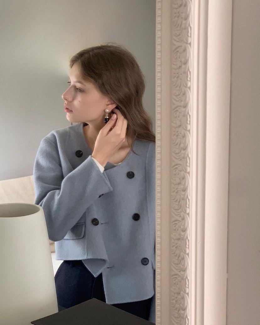 바이안 riette 리에뜨 콥 핸드메이드 코트 라운드 긴팔 크롭 더블 ct (2 color)