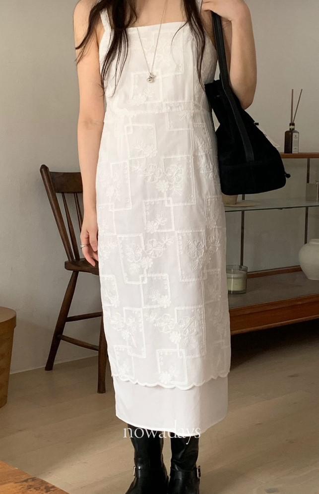 나우어데이즈 miel 미엘 보디 원피스 코튼 슬리브리스 H라인 레이어드 롱 ops (2col)