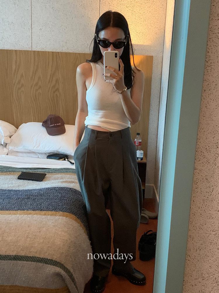 나우어데이즈 underson 언더슨 큐브라 팬츠 코튼 텐셀 투핀턱 일자 와이드 바지 (2col)