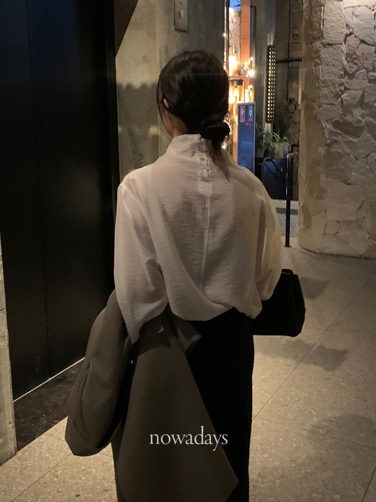 나우어데이즈 underson 언더슨 백 오픈 블라우스 울 텐셀 긴팔 시스루 bl (2col)