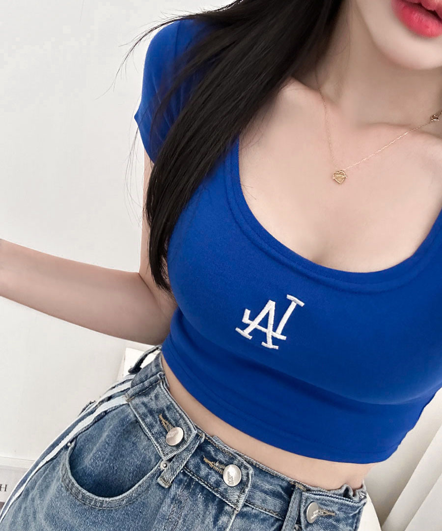 유어다이어리 여름그자체⛱ La 자수 배색 로고 엘에이 패치 U넥 유넥 딥유넥 슬림핏 쫀쫀 스퀘어넥 숏 꾸안꾸 반팔 스판 티셔츠 데일리 기본 섹시 글램 청량 흠뻑쇼 워터밤