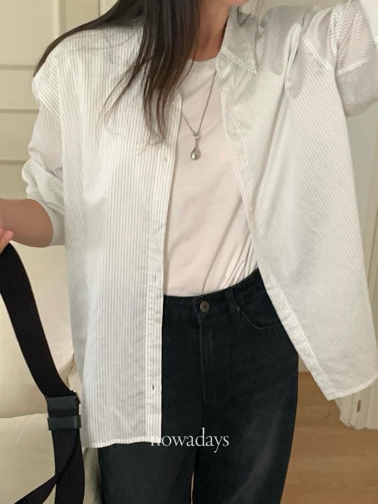 나우어데이즈 [BIG SALE] BR 코지 셔츠 긴팔 카라 스트라이프 남방 (2col)