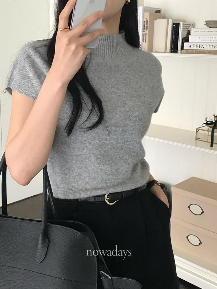 나우어데이즈 버베인 돌핀 모크넥 울 드랍숄더 니트 반팔 캡소매 페미닌 nt (3col)