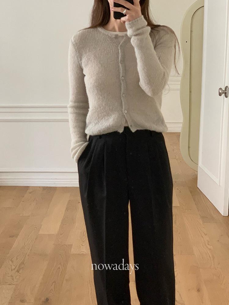 나우어데이즈 fllanel 플라넬 글로시 가디건 알파카 울 긴팔 라운드 니트 cd (2col)