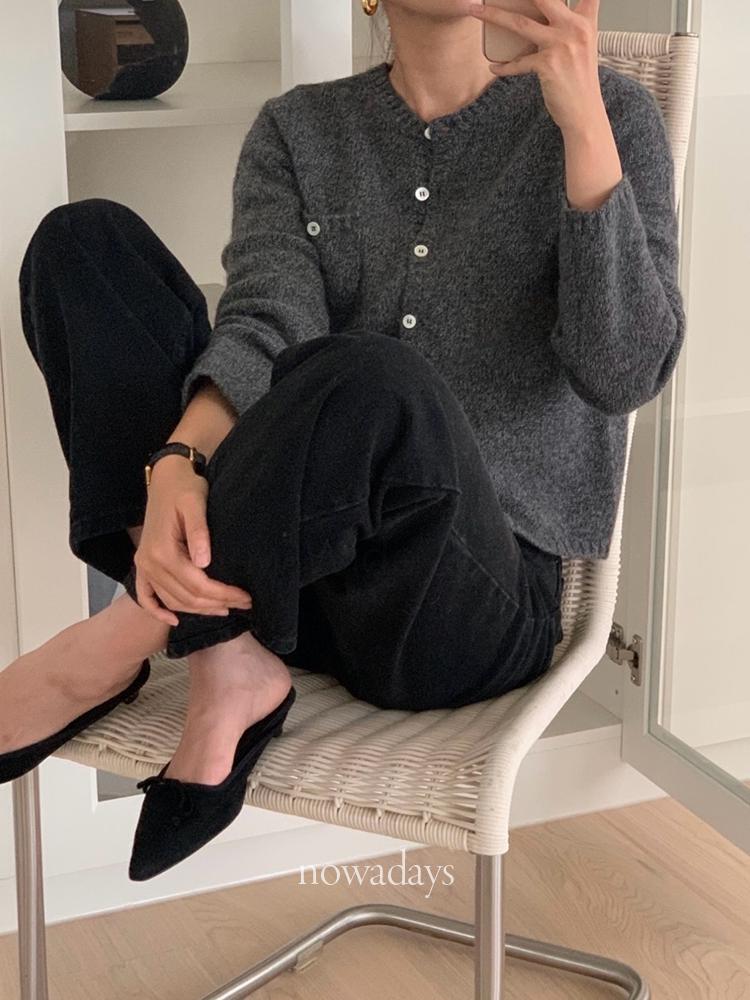 나우어데이즈 founders 파운더스 쁘띠 포켓 가디건 캐시미어 울 긴팔 라운드 니트 (3col)