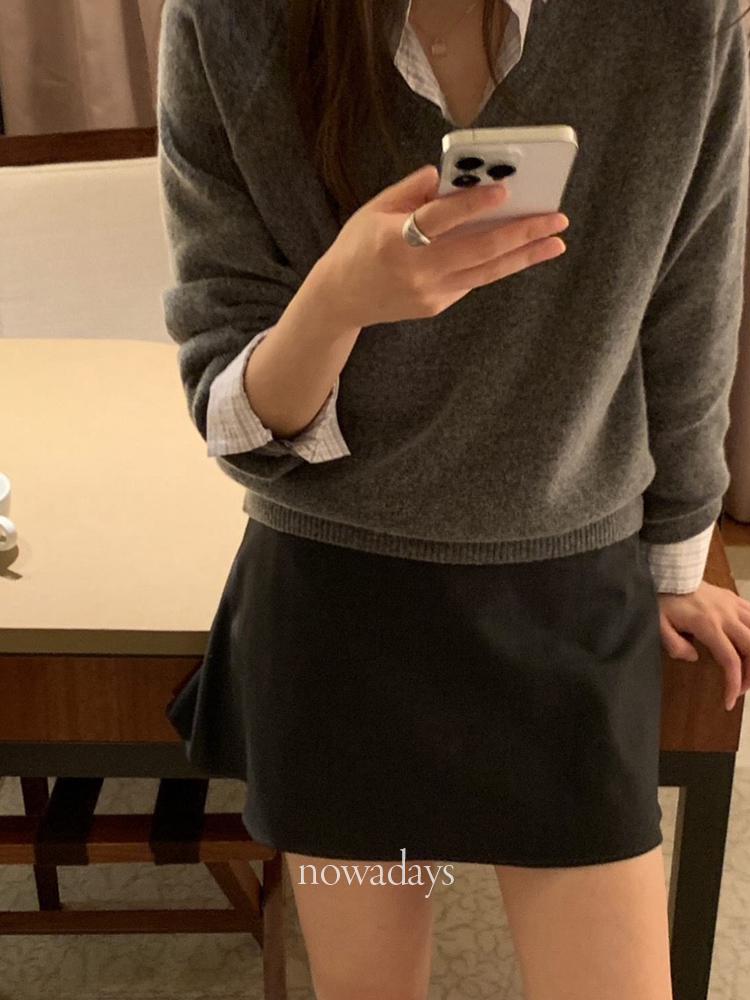 나우어데이즈 miel 미엘 리브드 니트 캐시미어 울 긴팔 브이넥 nt (4col)