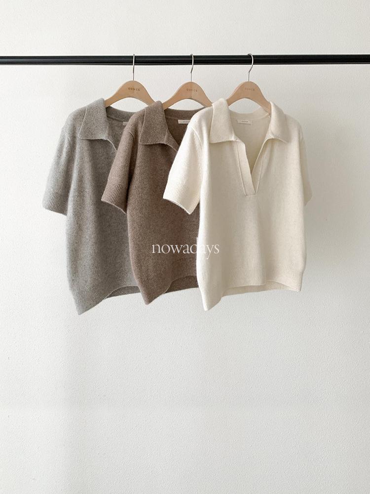 나우어데이즈 OUNCE 온스 라쿤 캐시 카라 니트 울 반팔 데일리 nt (3col)