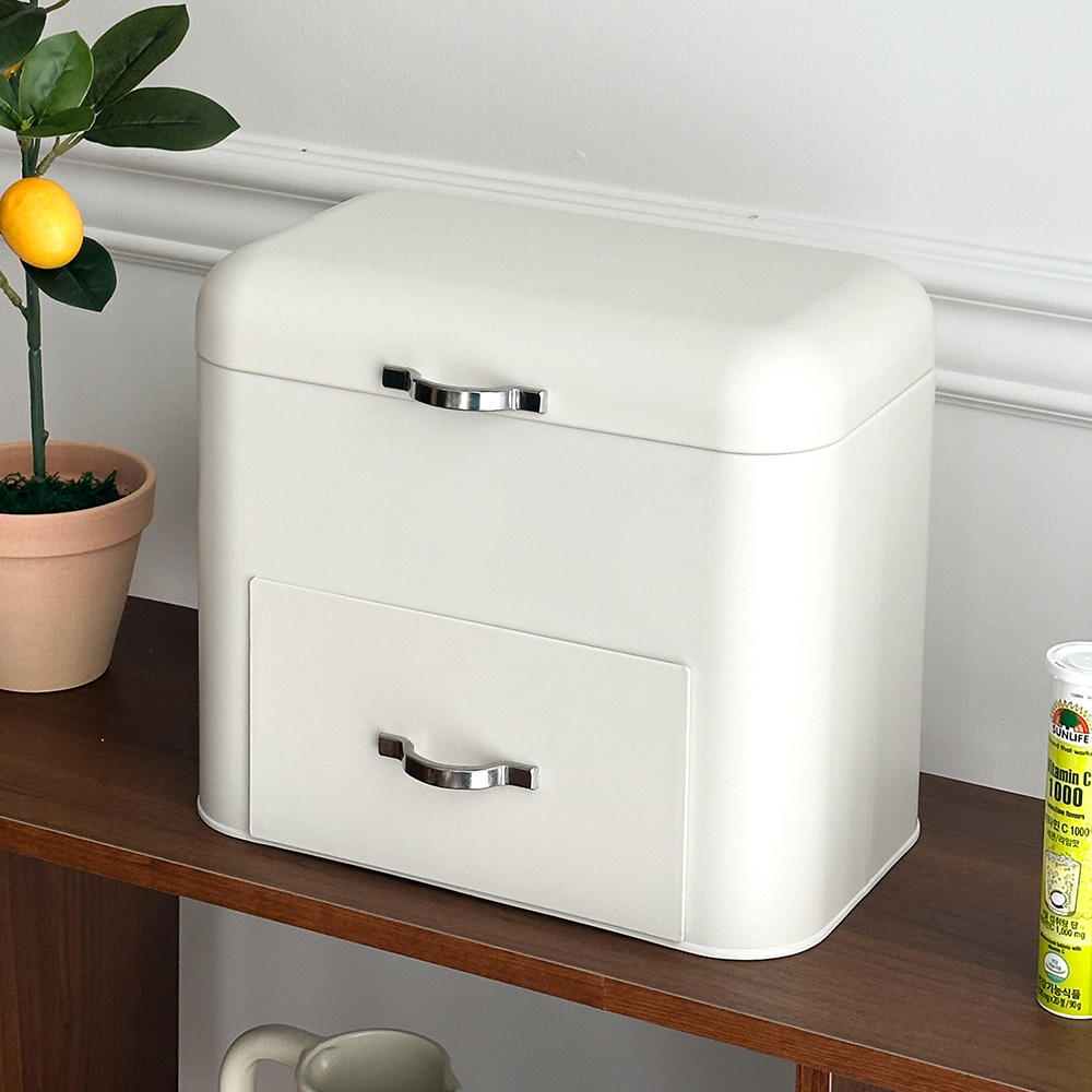 루시아이 💕신상특가💕 에밀리 스틸 멀티 브레드박스 2단 철제 주방 식탁 간식 영양제 화장품 수납함 정리함 케이스 커피 집꾸미기 방꾸미기 이사 집순이 책상정리 캠핑 빵보관