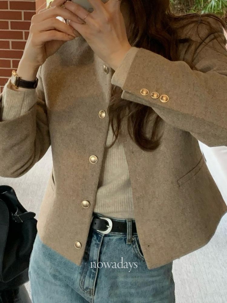 나우어데이즈 버베인 베넷 보카시 노카라 자켓 울 라운드 페미닌 싱글 숏 jk (3col)