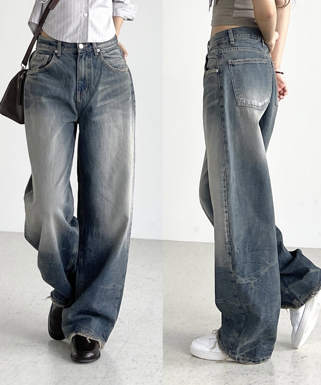 코시보 여성 와이드 청바지 하이웨스트 가을 중청 벌룬핏 배기 통 데님팬츠 오오티제이 ootj바지