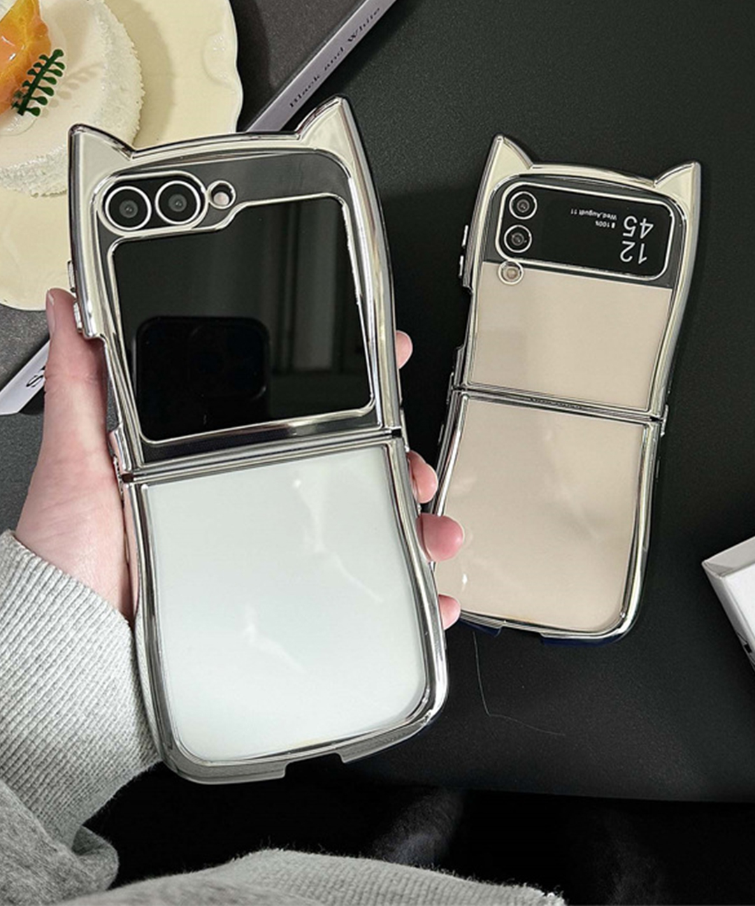 핑크리어카 귀여운 지플립 Z플립 제트플립 3 4 5 6 실버 고양이 귀 투명 지플립7 지플립6 지플립5 Z플립6 유니크 키치 심플 삼성 갤럭시 젤리 폰 케이스 지플립케이스