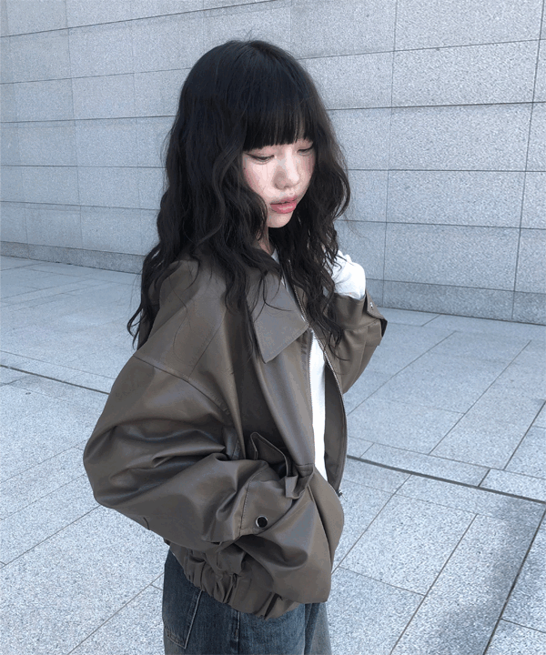 애니원모어 [가을신상🍂] 켈로 포켓 레더 블루종 가죽자켓 2color