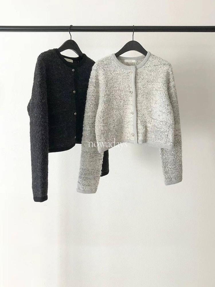 나우어데이즈 OUNCE 온스 알파카 트위드 가디건 울 긴팔 라운드 크롭 니트 cd (2col)