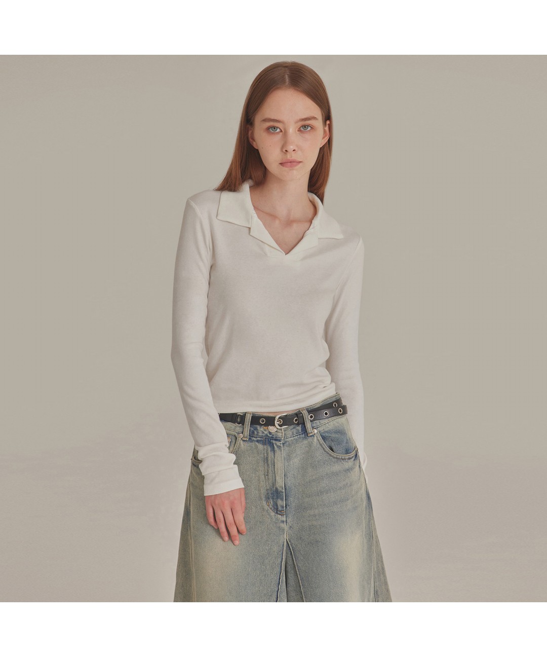 탑걸 SOFTIE LONG SLEEVE POLO TOP_T426TP115(IV)