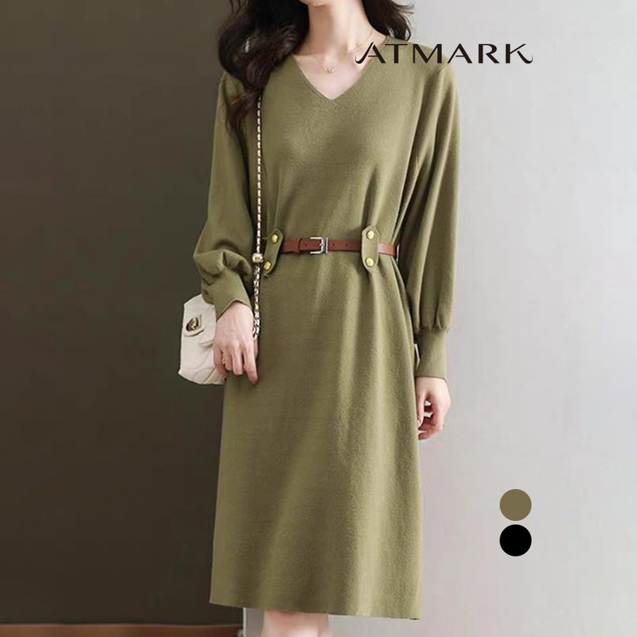 앳마크 ATMARK (77까지)브이넥니티드미디원피스+벨트SET_AA46OP032G