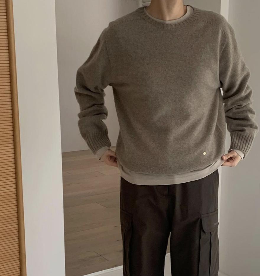 미멀 페브러리 feb11 에어 홀가먼트 라운드니트 (4col) 루즈핏 울니트 무지 베이직 니트