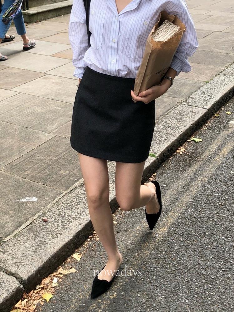 나우어데이즈 founders 파운더스 페퍼 미니 스커트 울 A라인 베이직 숏 치마 (3col)