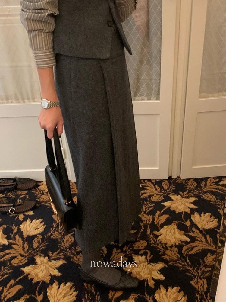 나우어데이즈 차콜S,M 당일 / underson 언더슨 사봉 스커트 울 H라인 핀턱 일자 롱 치마 (2col)