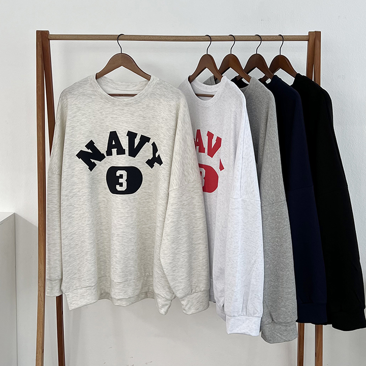 봄이슈 [~120/5XL] 빅빅사이즈 남여공용 박스 오버핏 NAVY 레터링 롱 맨투맨 5color