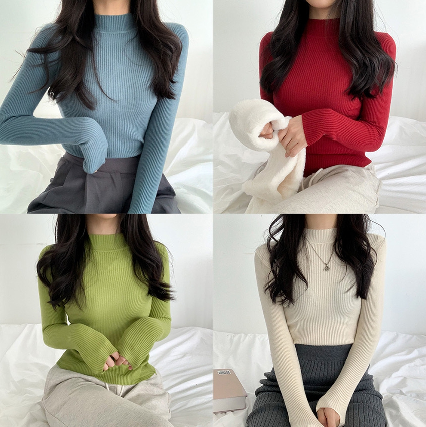 집콕끼리 골지 반폴라 니트 티셔츠 폴라티 여성 가을 터틀넥 얇은 슬림핏 반목 무지 목폴라 긴팔 티 여자 스트라이프 셔링 봄 겨울 후드 플리츠 플리즈 맨투맨 카라 라운드넥