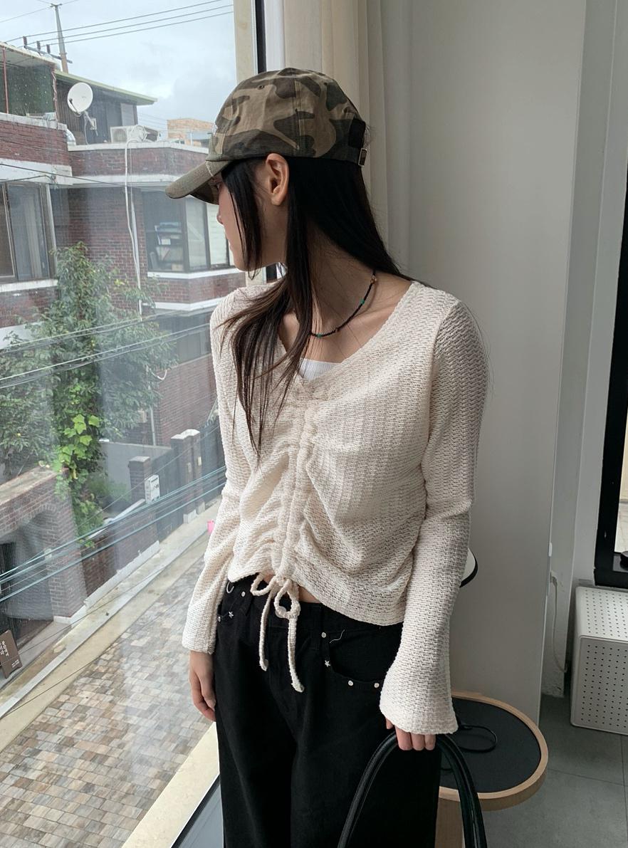 모브앤로지 셔링 빈티지 브이넥 긴팔 니트 [2col]