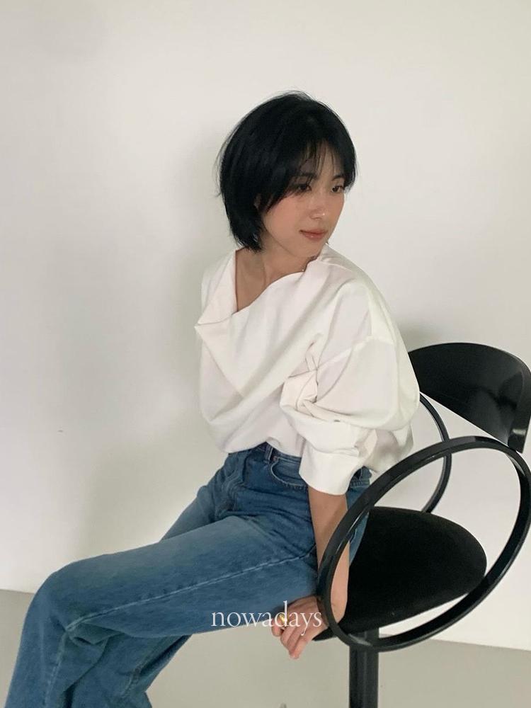 나우어데이즈 taffeta 타프타 드레이프 블라우스 긴팔 루즈핏 bl (2col)