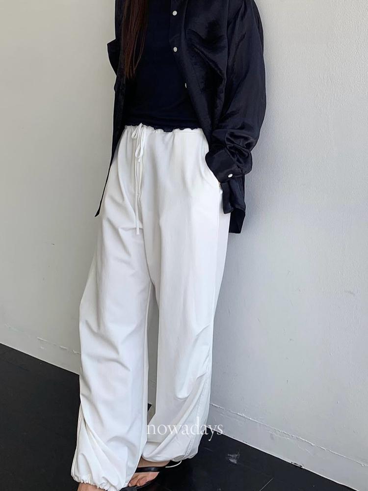 나우어데이즈 [SALE] 검 당일 / taffeta 타프타 파라수트 팬츠 밴딩 일자 와이드 스트링 바지 (2col)