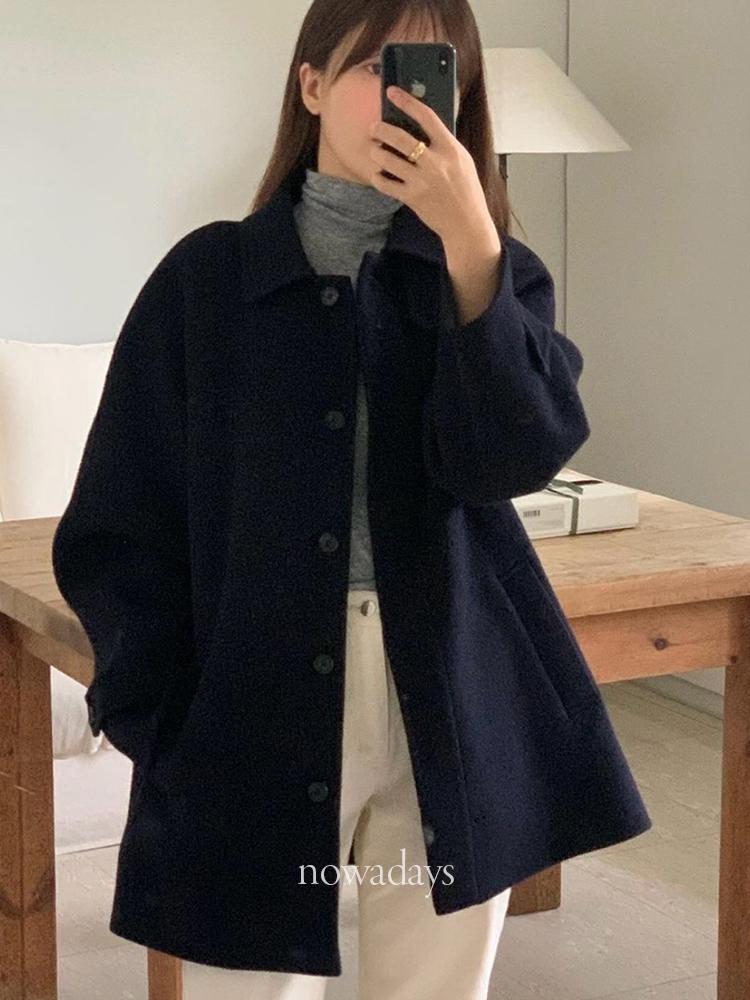 나우어데이즈 monique 모니크 핸드메이드 레글런 하프 코트 카라 버튼넥 싱글 울 ct (2col)