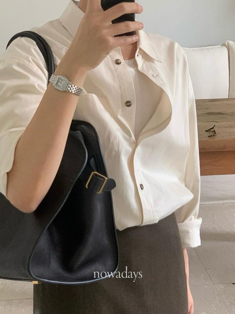 나우어데이즈 monique 모니크 로렌 포켓 셔츠 코튼 카라 데일리 베이직 남방 (3col)