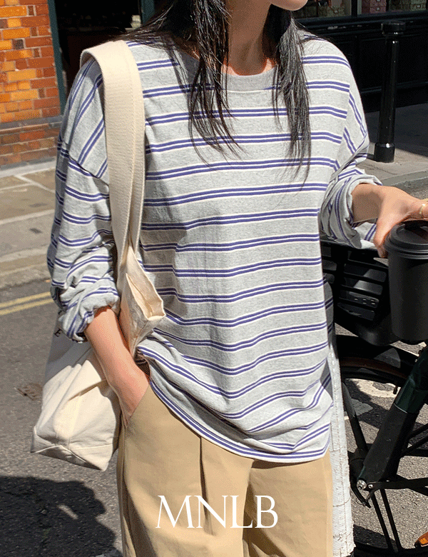 디어먼트 [시즌오프⭐][루즈핏티/레이어드][직진배송][MNLB] 티티 루즈핏 라운드넥 스트라이프 코튼 티셔츠