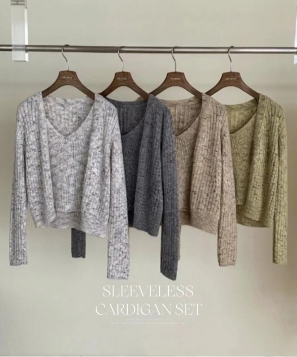 수수 ️나시+가디건 SET ️가디건/니트가디건/나시가디건세트/가디건세트/크롭가디건/브이넥가디건/가을가디건/골지가디건/울가디건/ f83 4col