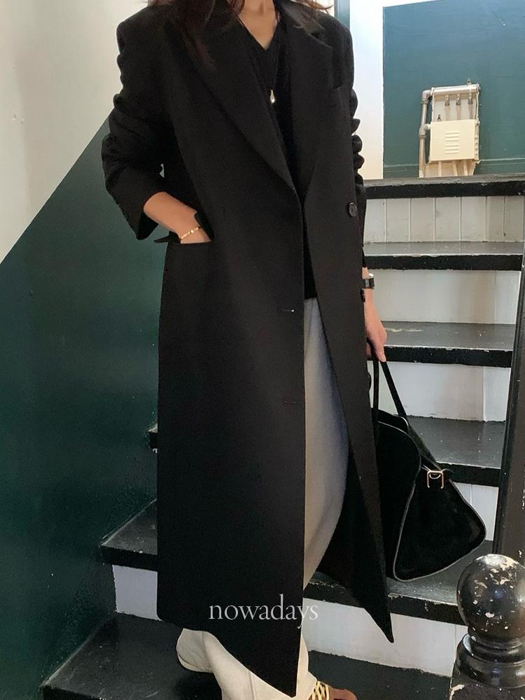 나우어데이즈 BR 진저 더블 코트 울 카라 뒷트임 맥시 롱 ct (3col)