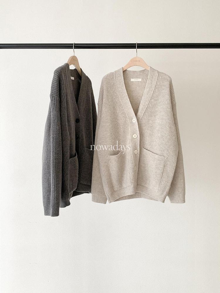 나우어데이즈 [SALE] 당일 / OUNCE 온스 루즈 하찌 가디건 울 긴팔 브이넥 오버핏 니트 cd (2col)