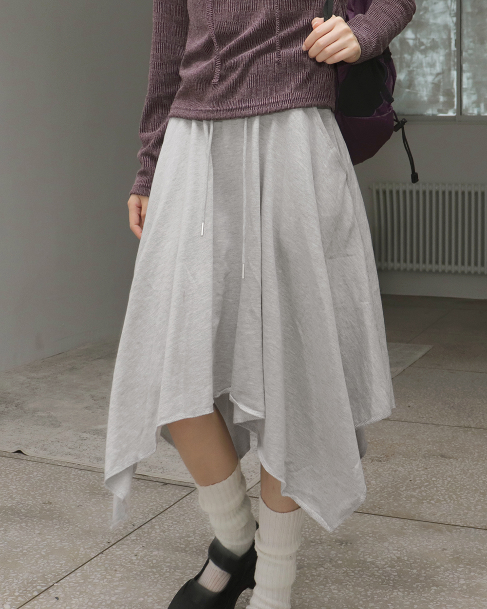 원더원더 [MADE/2col👗] 딜리 쭈리 배색 언발 A라인 레이어드 미디 스커트